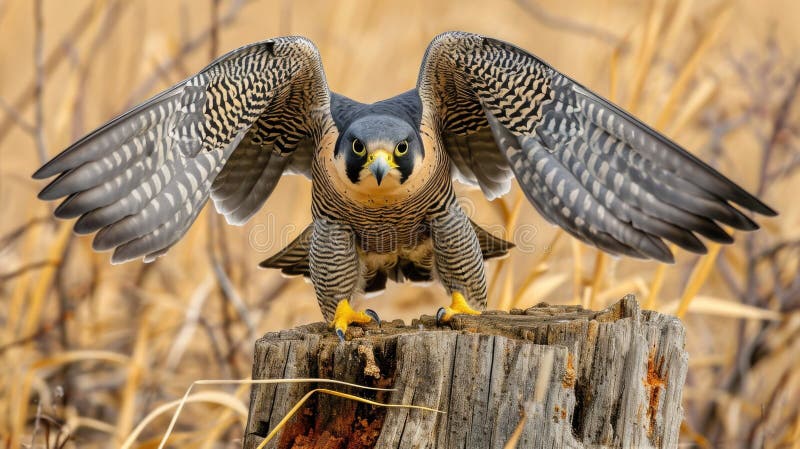 Falcon is Perched on a Tree Stump, Looking at the Camera Stock Image ...