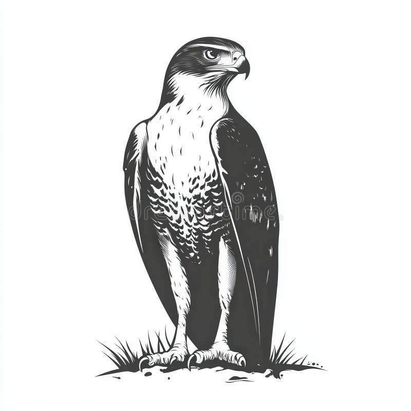 Falcon Silhouette , Black and White Illustration Isolated on White ...