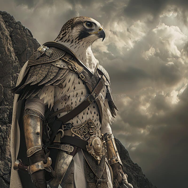 Falcon Warrior in Medieval Armor, Dramatic Sky Stock Illustration ...