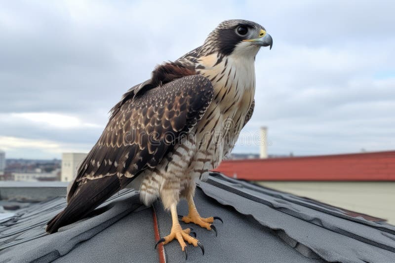 A Falcon, with Wings Folded, Perched on a City Rooftop Stock Image ...