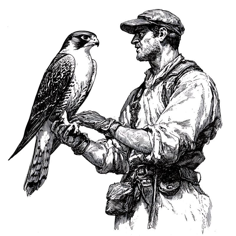 Falconer Holding a Peregrine Falcon Stock Illustration - Illustration ...