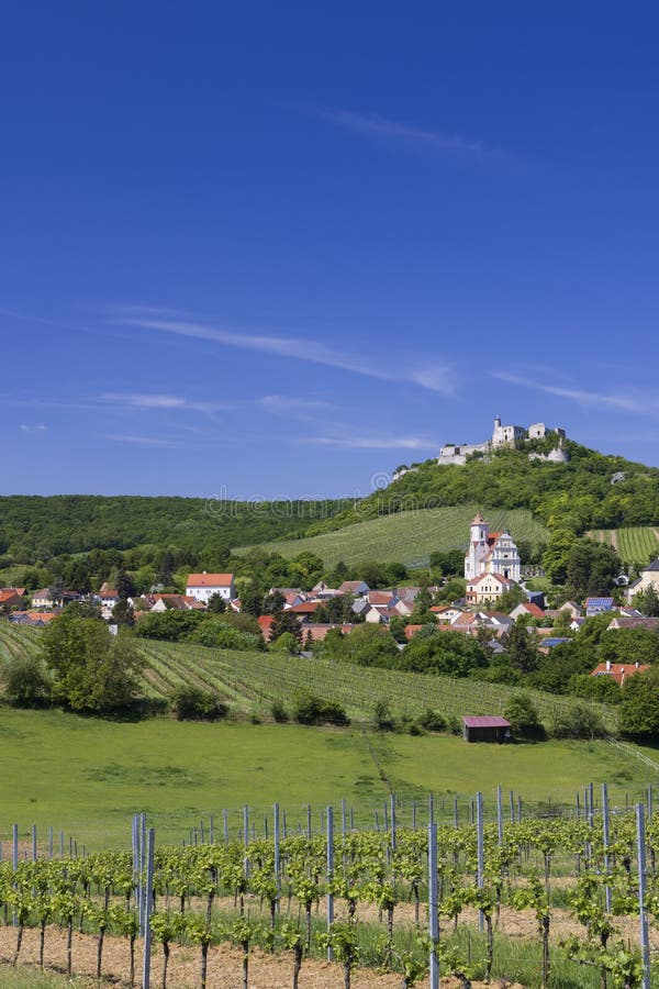 Falkenstein Ruins and Town with Vineyard, Lower Austria, Austria Stock ...