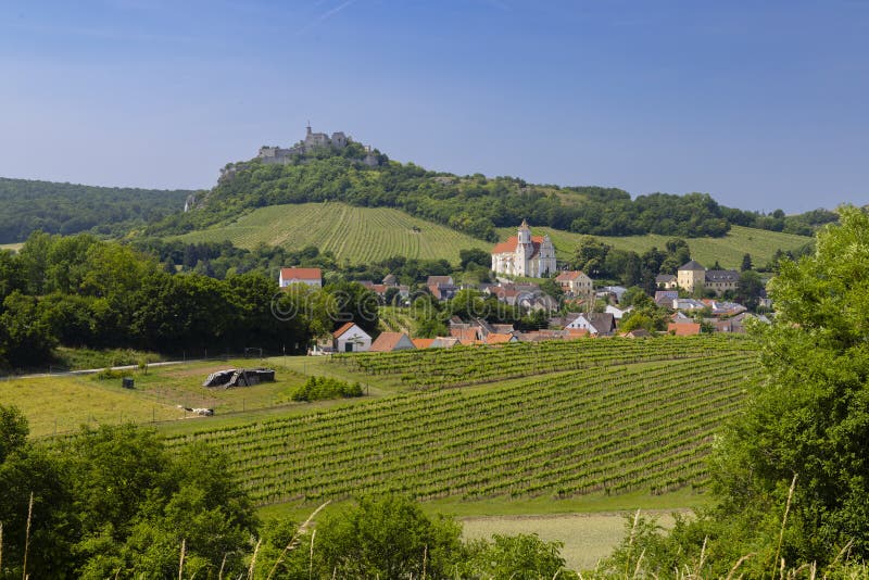 Falkenstein Ruins and Town with Vineyard, Lower Austria, Austria Stock ...