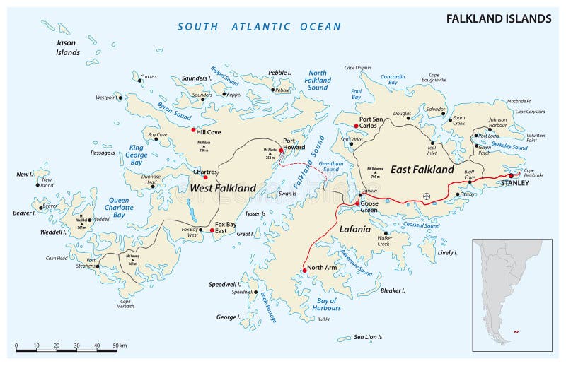 Falkland Islands Anche Malvinas Vector Road Map Illustrazione ...