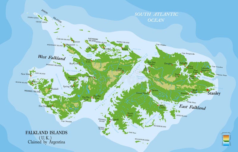 Falkland (Malvines) Islands Physical Map Stock Vector - Illustration of ...