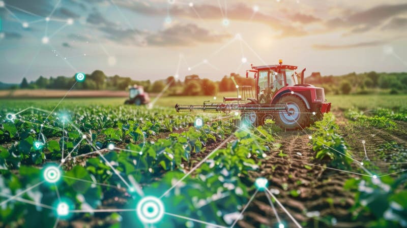 Fall Agriculture Fields with Technology Graphics. Concept of Technology ...