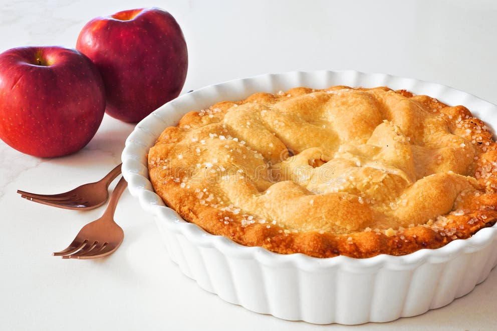 Fall Apple Pie Side View Close Up on White Marble Background Stock ...