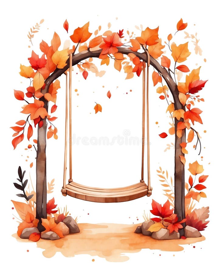 Fall Arc Swing with Orange Leaves Stock Image - Image of watercolor ...
