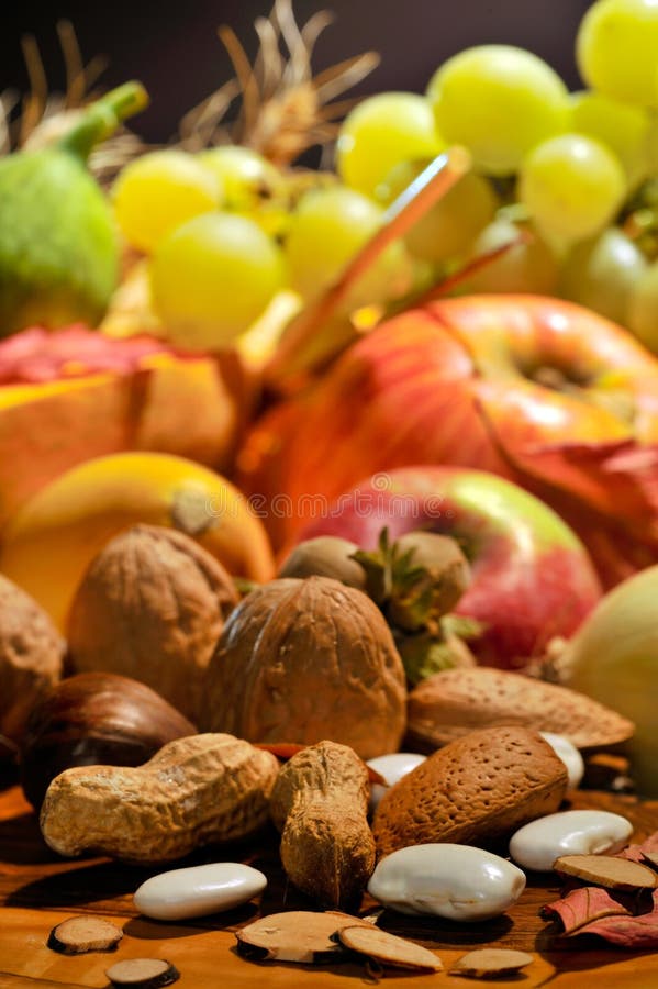 Fall Arrangement with Fruits and Vegetables Stock Photo - Image of ...