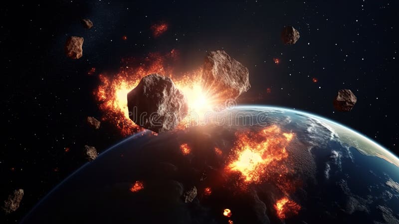 The Fall of Asteroids on Planet Earth, the End of the World. Stock ...