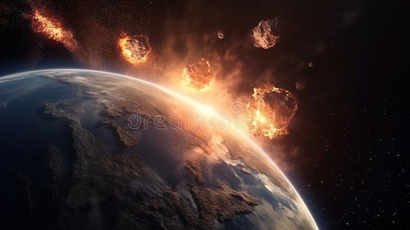 The Fall of Asteroids on Planet Earth, the End of the World. Stock ...