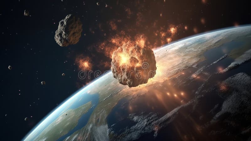 The Fall of Asteroids on Planet Earth, the End of the World. Stock ...