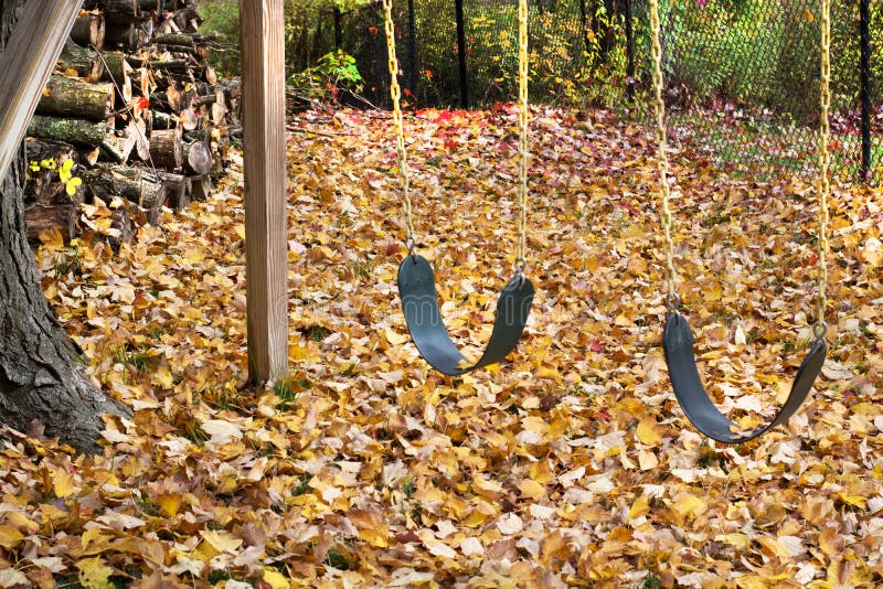 Fall or Autumn Backyard Full of Leaves and Swing Set Stock Photo ...