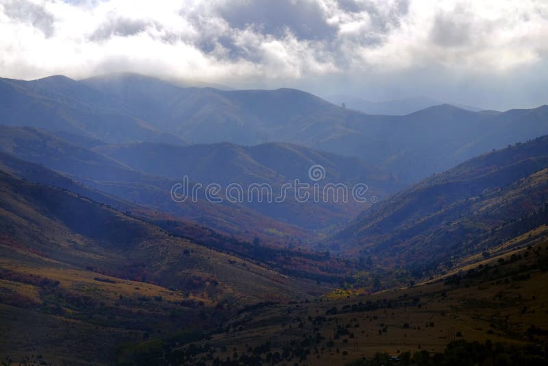 Fall Autumn Canyon and Mountains with Cloud Stormy Clouds Stock Photo ...