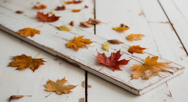 Fall and Autumn Leaves on a Whitewashed Wood Plank Board. Stock Image ...