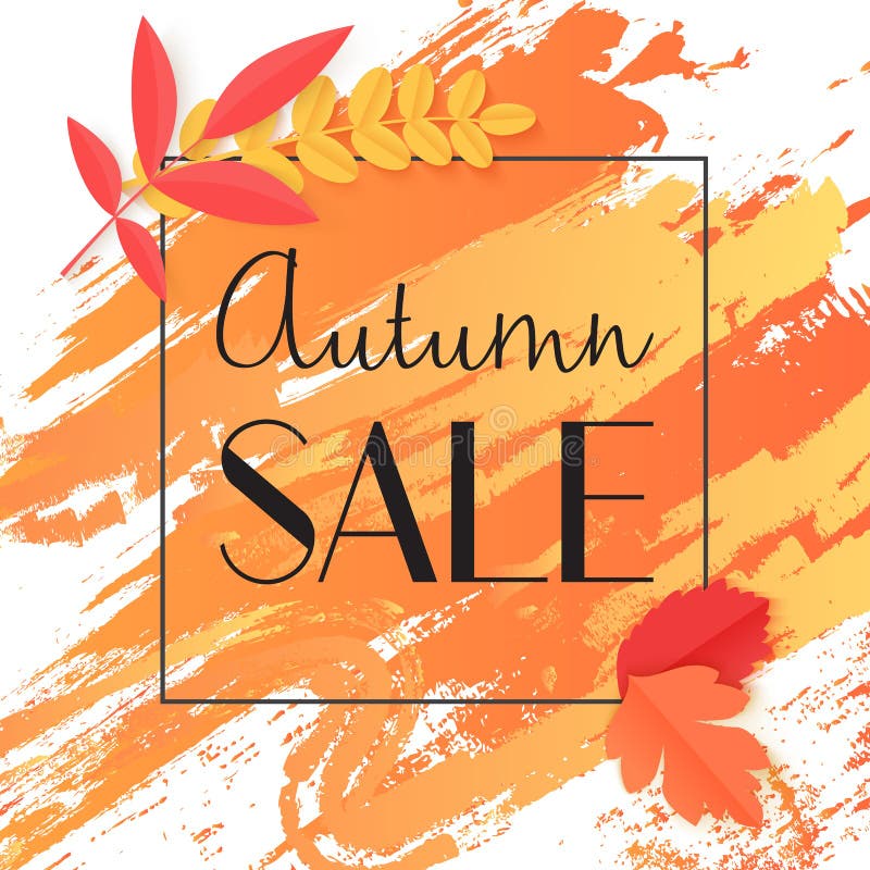 Fall Autumn Sale Banner with Paint and Leaves in Thin Black Frame ...