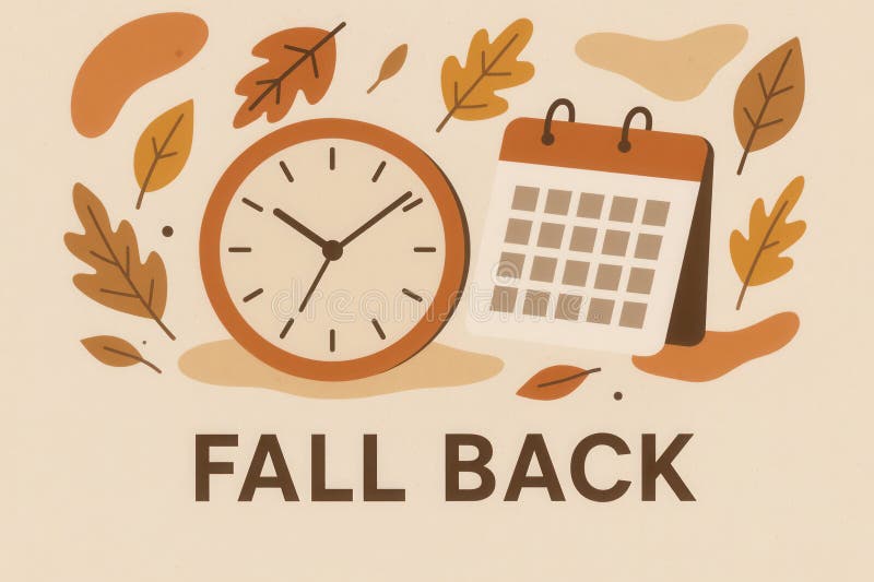 Fall Back Illustration with Clock and Calendar for Daylight Saving Time ...