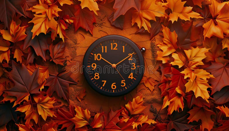 Daylight Saving Time Ends. Clock Turns Back, Autumn Begins Stock ...