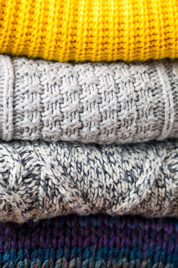 Fall Background from Close Up Stack or Pile of Fashionable Knitted ...