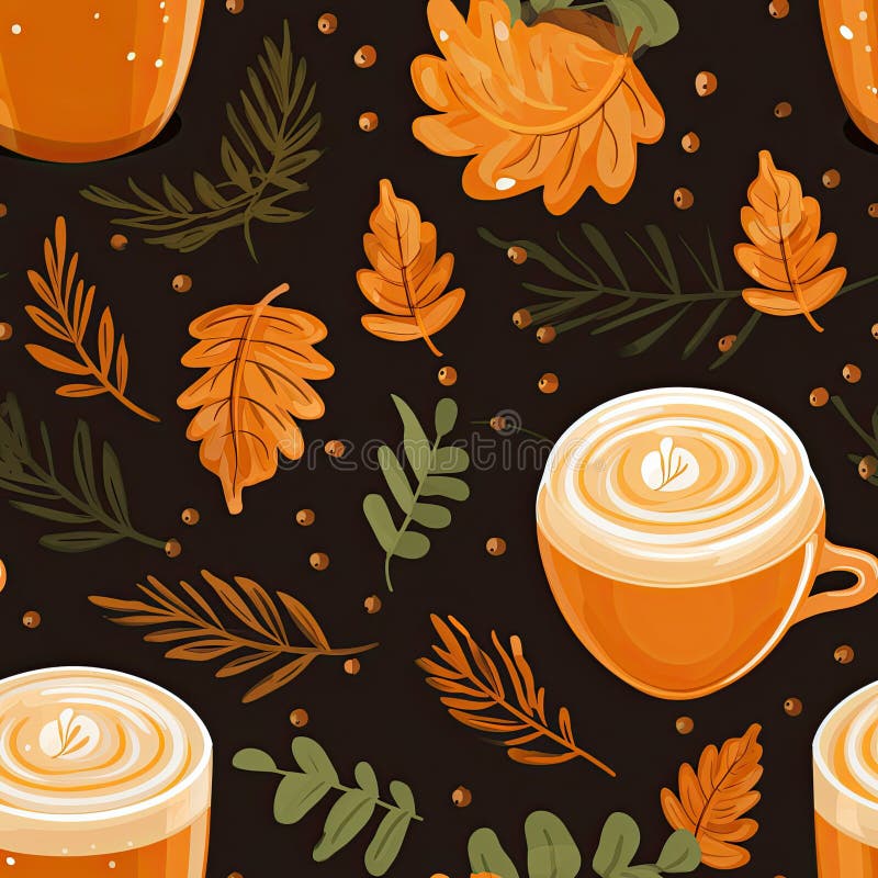 Fall Background with Coffee or Pumpkin Spice Latte. Fall Leaves on ...