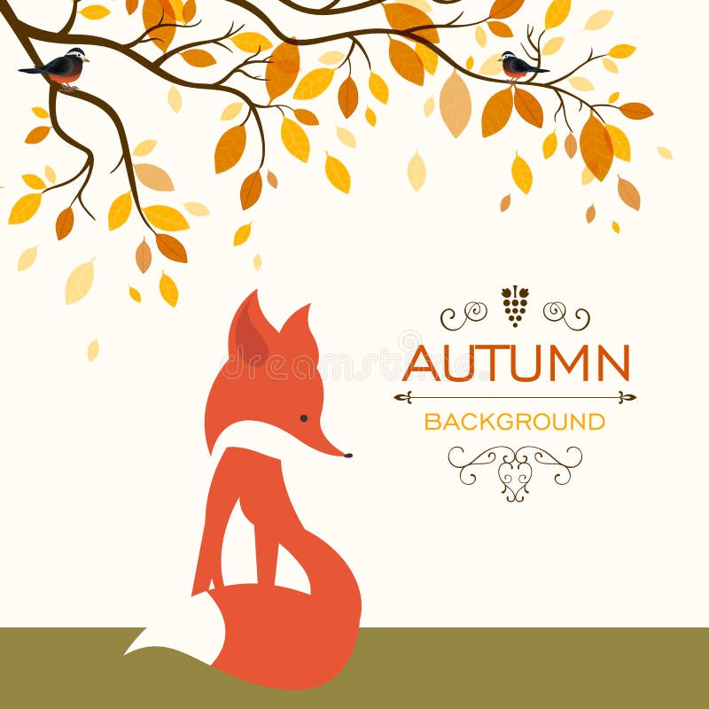 Fall Background Design with Cute Fox Stock Illustration - Illustration ...