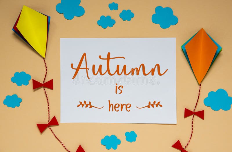 Fall Background with Kite, Clouds and Autumn Decoration and Text Autumn ...
