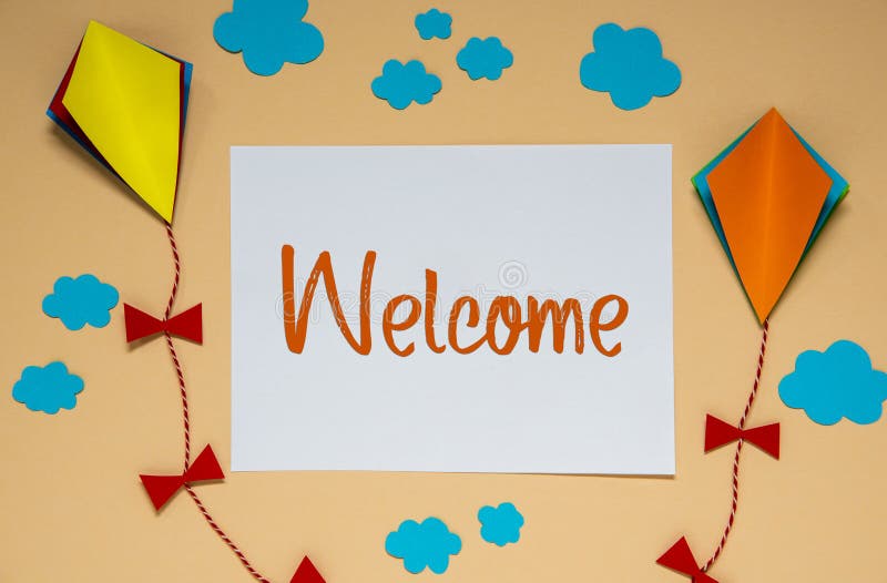 Fall Background with Kite, Clouds and Autumn Decoration and Text ...