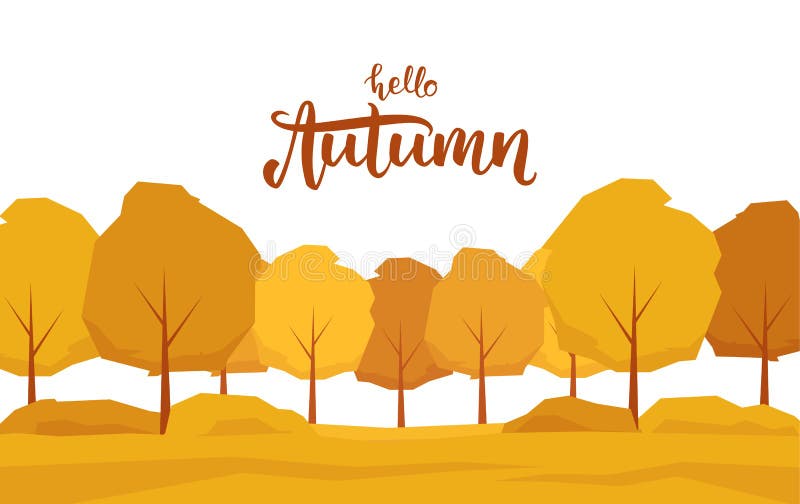 Fall Background with Handwritten Lettering of Hello Autumn with Leaves ...