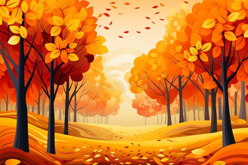 Fall Background with Trees and Leaves Vector Fall Background Stock ...