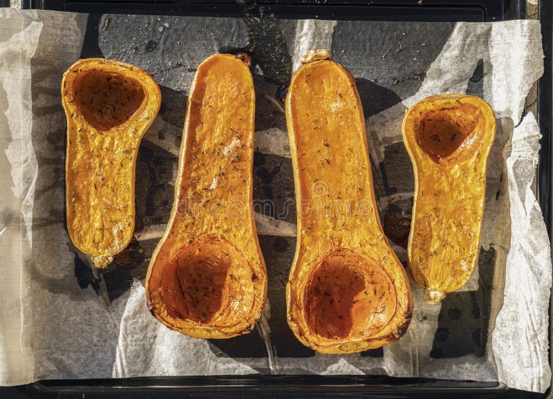Fall Baked Pumpkin Overhead View Stock Image - Image of diet, fresh ...