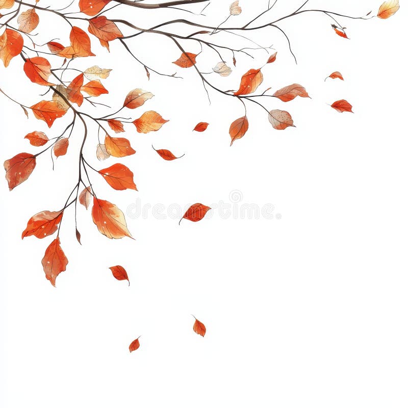 Fall Banner with Falling Leaves and Branches Against a White Background ...