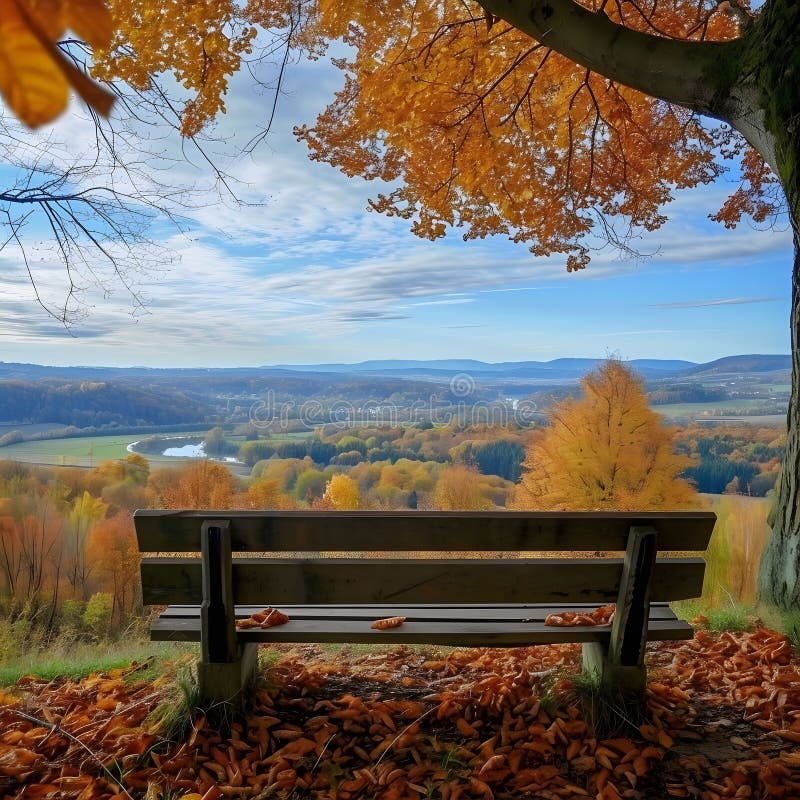 Fall Bench with View stock illustration. Illustration of leaves - 341760054