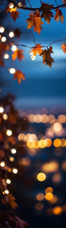 Fall Bokeh with String Lights and Leaves Stock Illustration ...