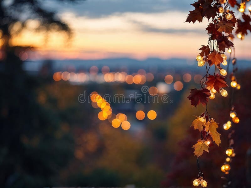 Fall Bokeh with String Lights and Leaves Stock Illustration ...