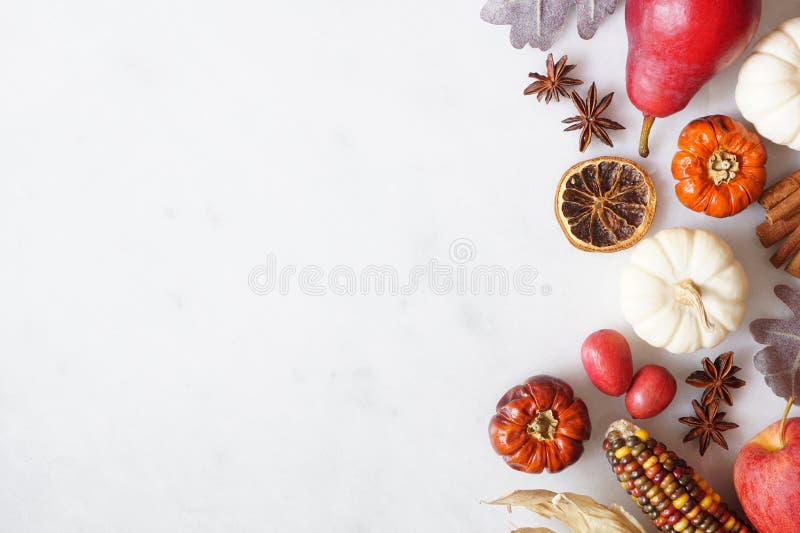 Fall Border of Pumpkins, Leaves and Autumn Baking Ingredients on a ...