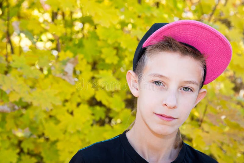 Fall. Boy Teenager with Leaves in Autumn Stock Photo - Image of park ...