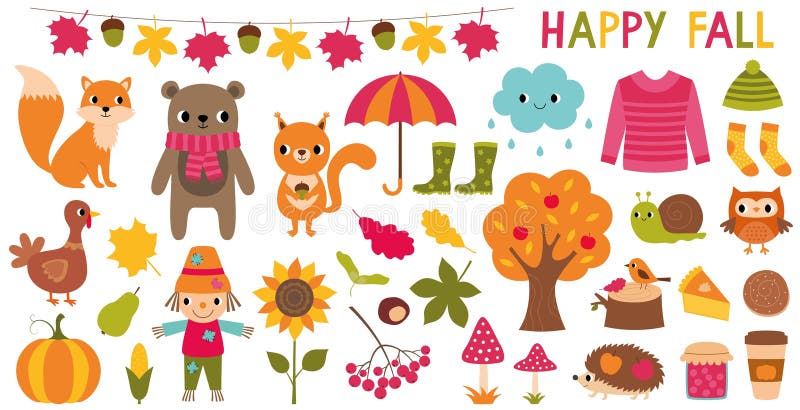 Fall Cartoon Illustration Set Stock Vector - Illustration of tree ...