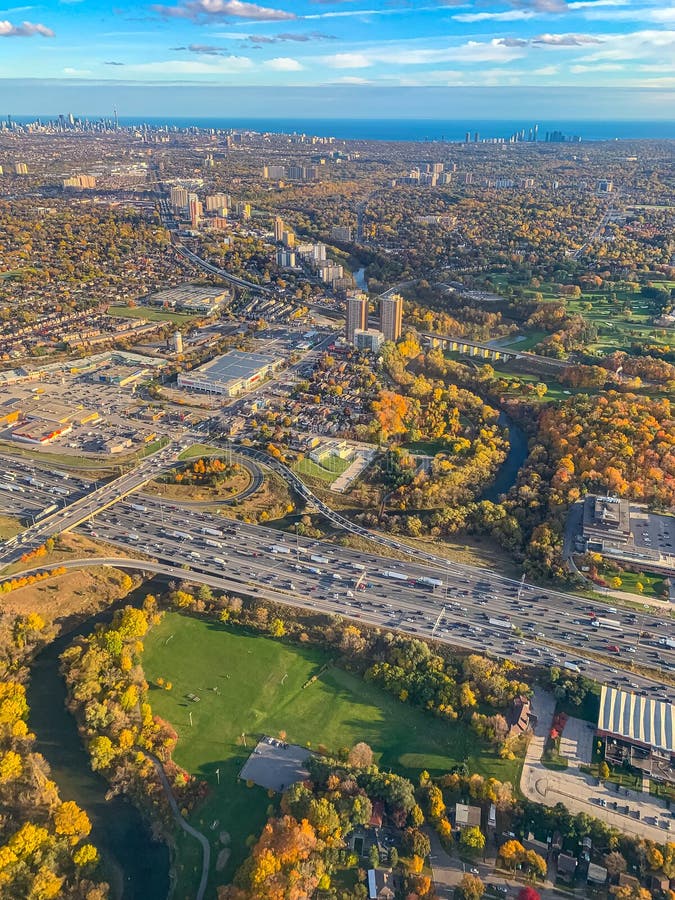 Fall in the City. Aerial View of Highway and Complex Interchange ...
