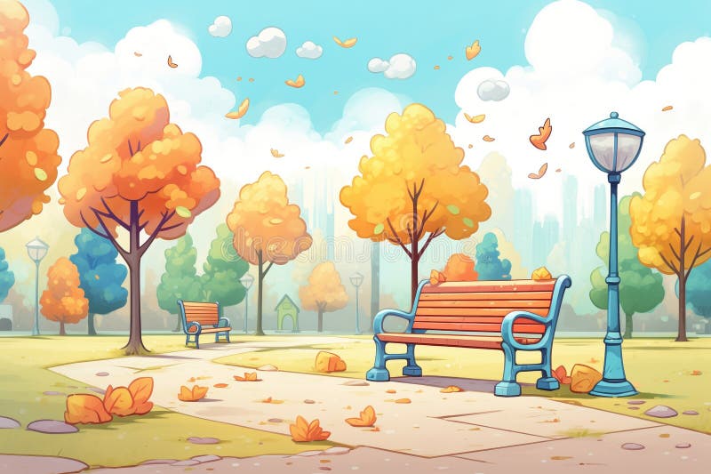 Fall City Park, Leaves Changing Colors on Benches Stock Illustration ...