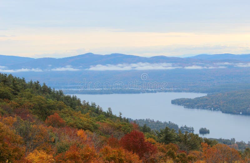 Fall Color and Fog Over the Lake. Stock Image - Image of lake, vista ...