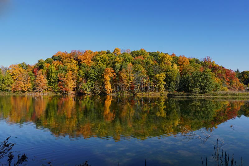 Fall Color Reflecting in Beebe Lake in Ithaca, New York Stock Photo ...