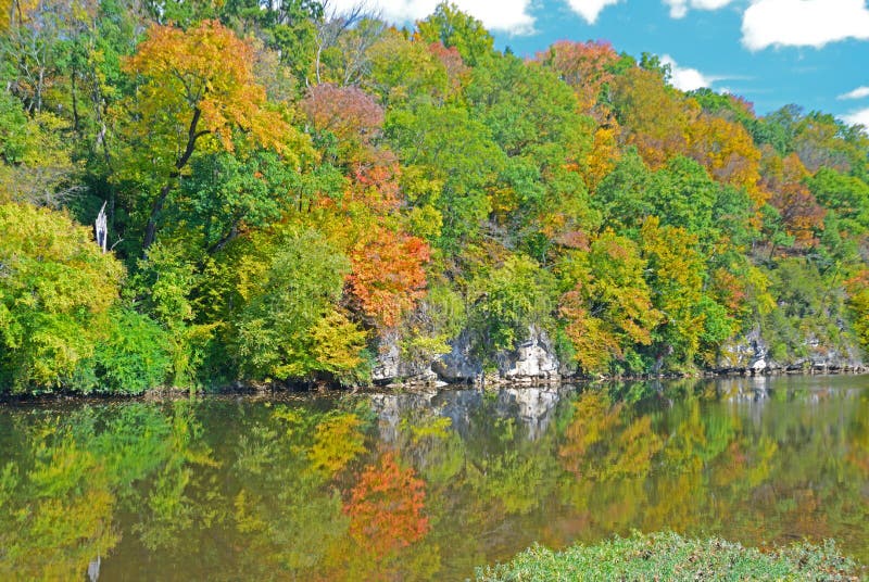 Fall Colors Reflect in a Lazy River. Stock Image - Image of natural ...