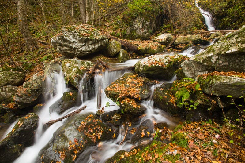 Fall Colors, Waterfall Cascade, Skyline Drive Stock Photo - Image of ...