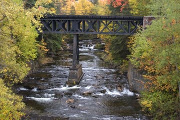 Fall Colors, Waterfall, Railroad Bridge, Landscape Stock Photo - Image ...