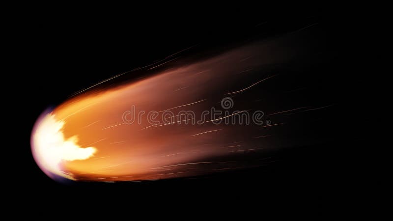 Fall Comet from Space, Fiery Tail Falling Meteorite. Entry of an ...