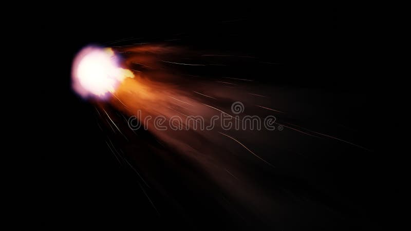 Fall Comet from Space, Fiery Tail Falling Meteorite. Entry of an ...