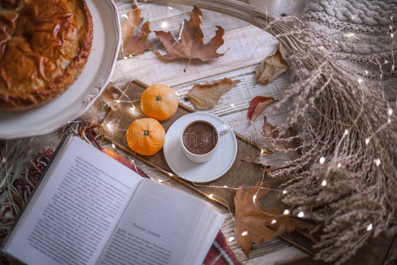 Fall Cozy Day with Book and Coffee Stock Photo - Image of cappuccino ...