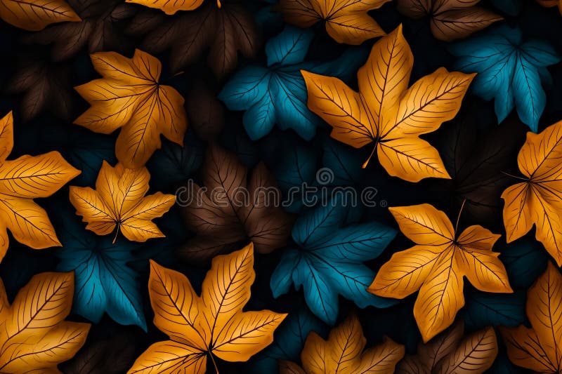 Fall Dark Blue and Brown Color Leaves, Colorful Patterns, Texture Stock ...