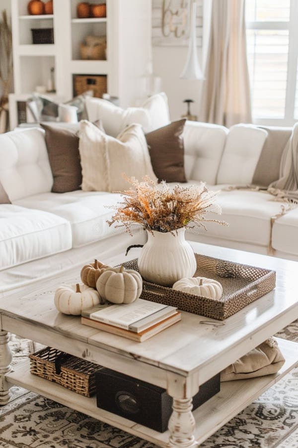 Fall Decor in a Neutral Living Room Setting Stock Illustration ...