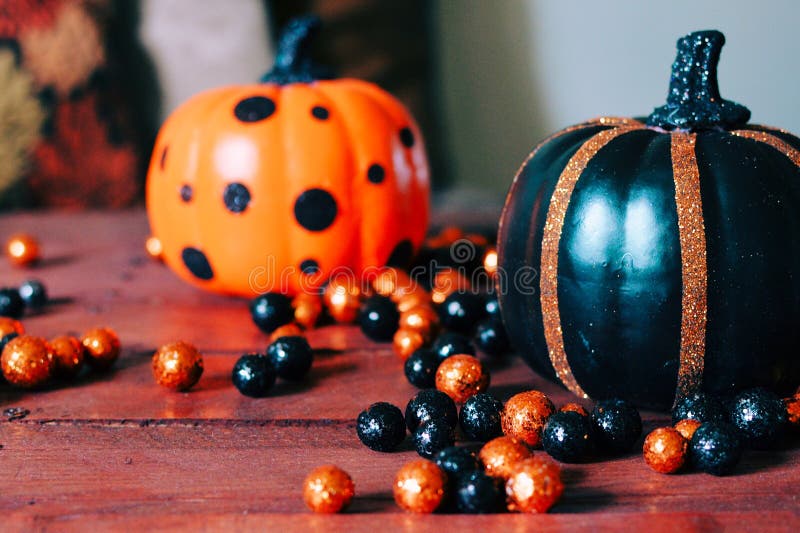 Fall Decor in Orange and Black with Beads Stock Image - Image of ...